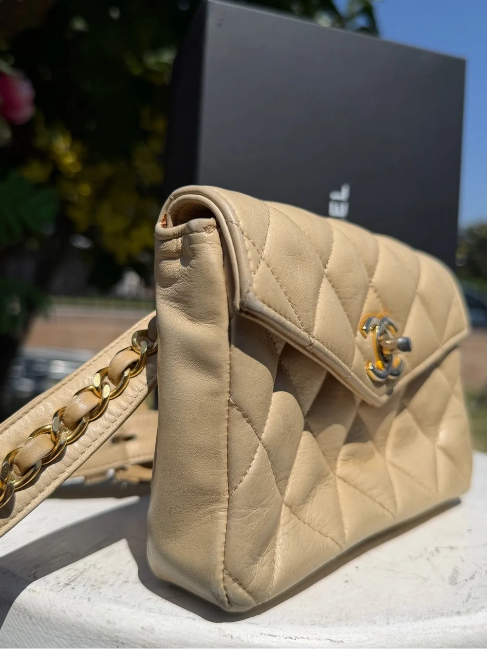 CHANEL | Bags | Chanel Beige Quilted Lambskin Crossbody With Gold Cc ...